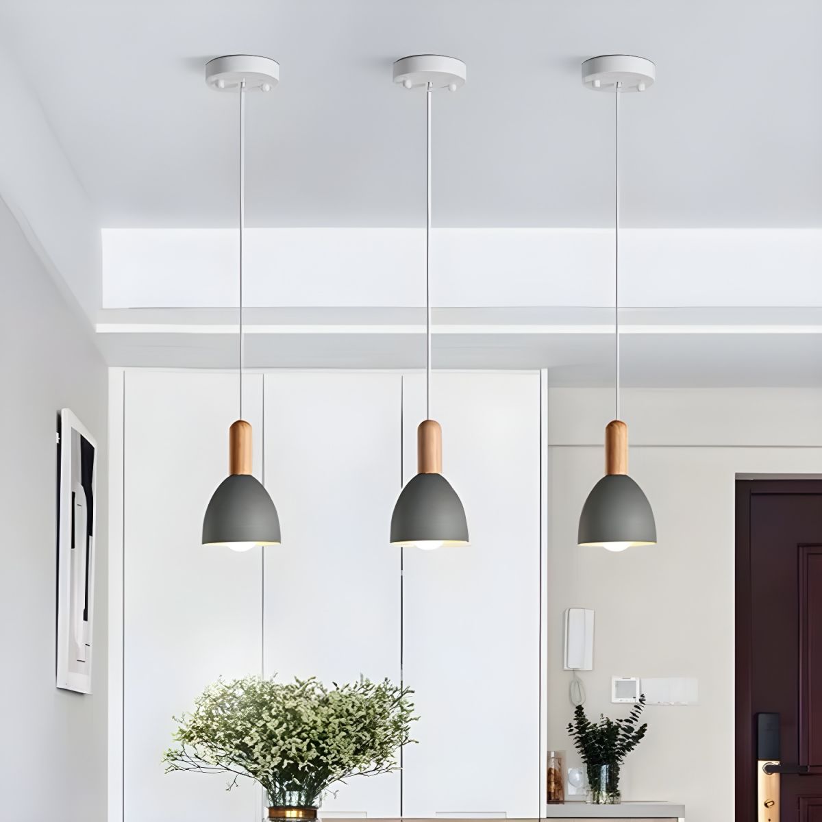 Modernist 1 Bulb Ceiling Light Grey Bowl Suspended Lighting Fixture ...