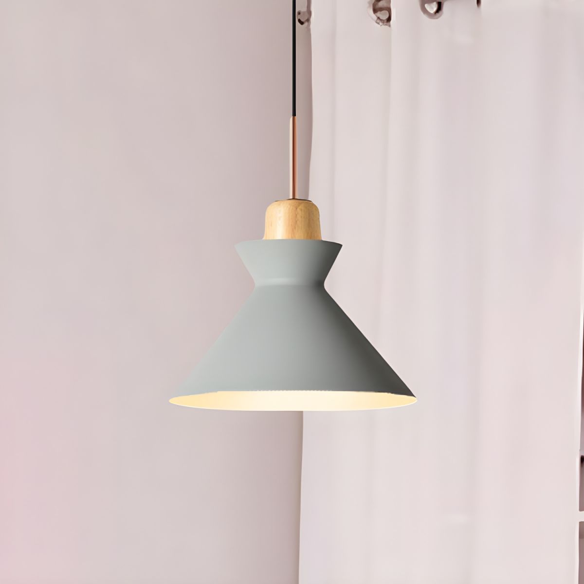 Nordic Stylish Conic Hanging Lamp 1 Bulb Metal and Wood Pendant ...