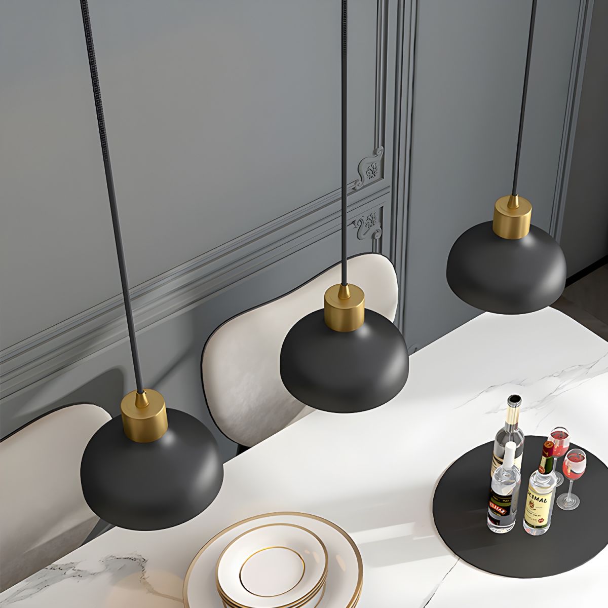 1 Light Bedside Drop Pendant Light Simple Black and Gold Hanging Lamp ...