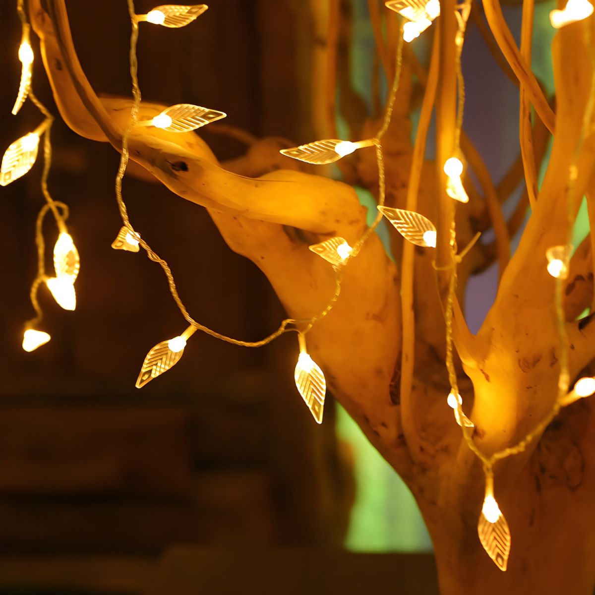 Leaf String Light Modern Clear Plastic 40-Light Living Room Battery/USB ...