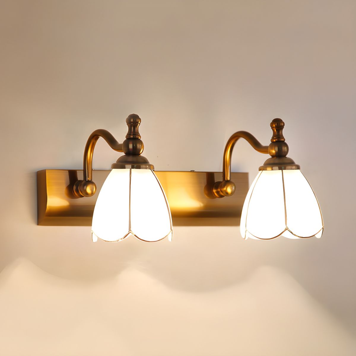 Flower Ivory Glass Vanity Light Colonial Style 2-Bulb Bathroom Wall ...