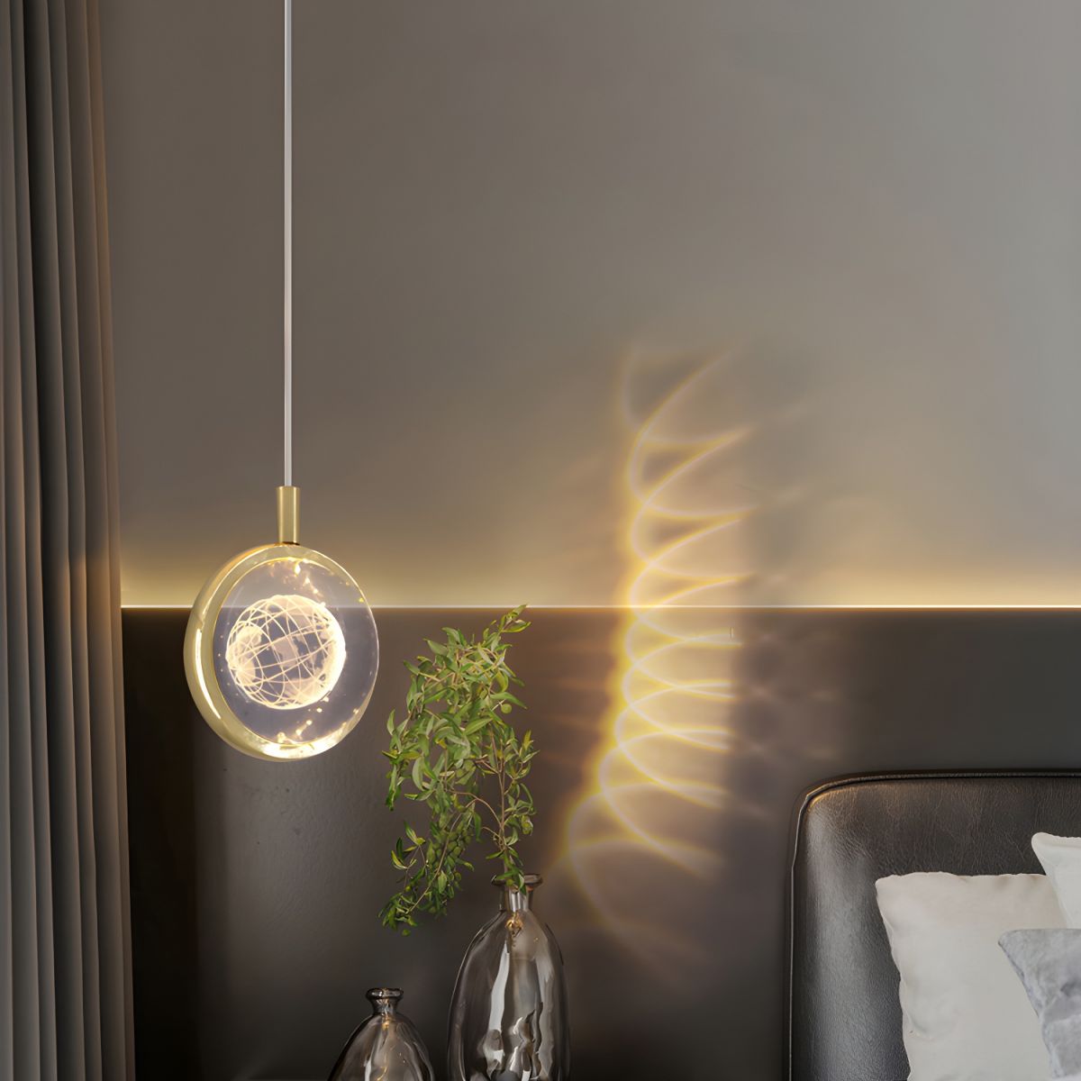 Gold Round LED Pendulum Light Novelty Simple Crystal Pendant Light for ...