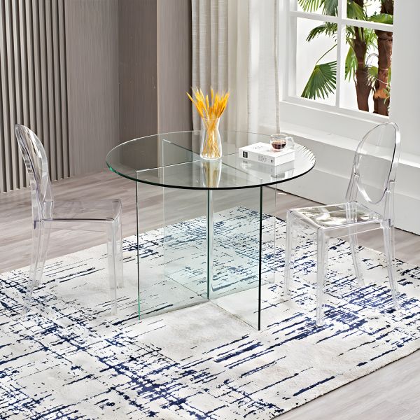 Modern Style Dinner Room Table Glass Dining Table for Home Use Clear 100 x 100 x 75 cm Table Only