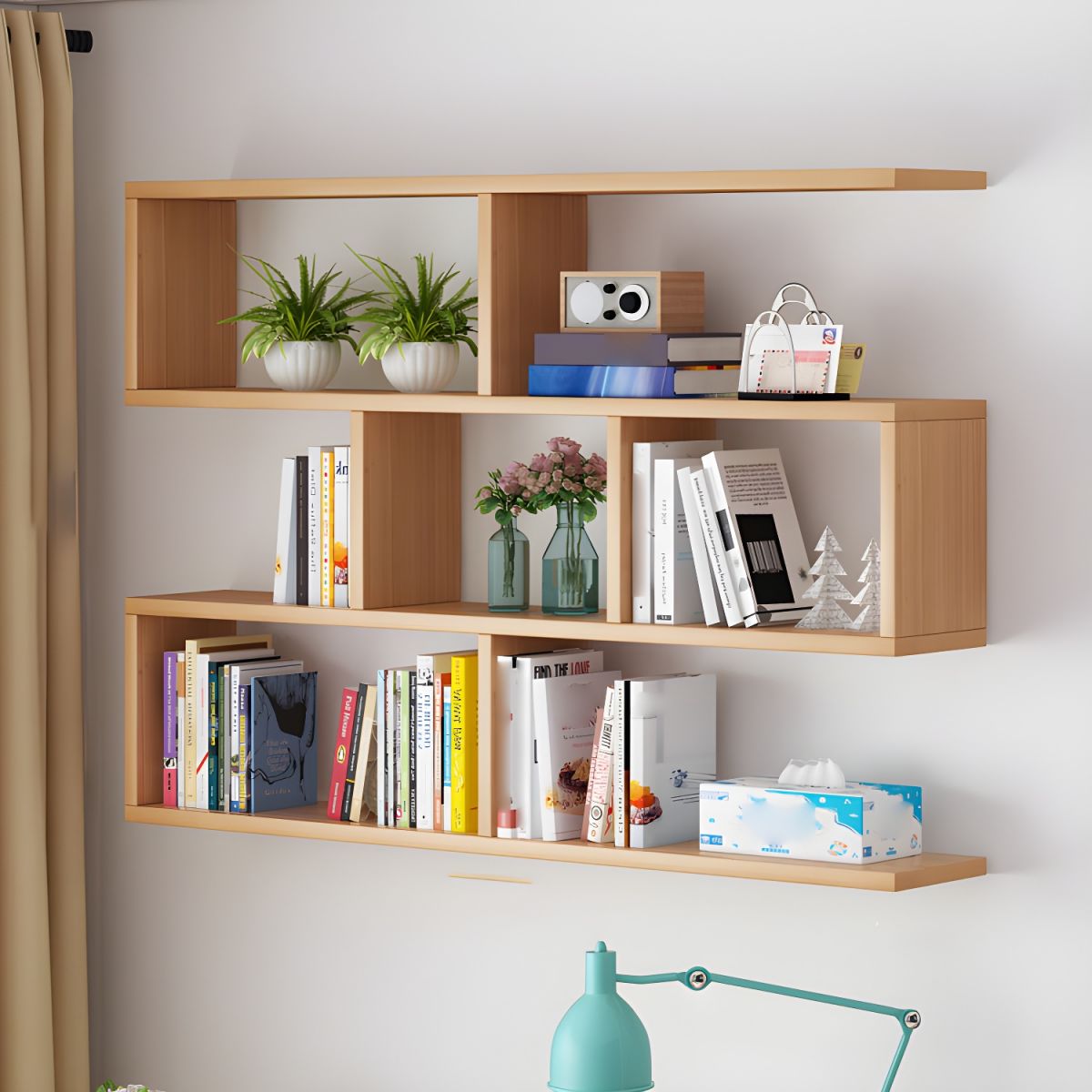 Solid Wood Bookshelf Contemporary Style Wall Mounted Bookcase for ...