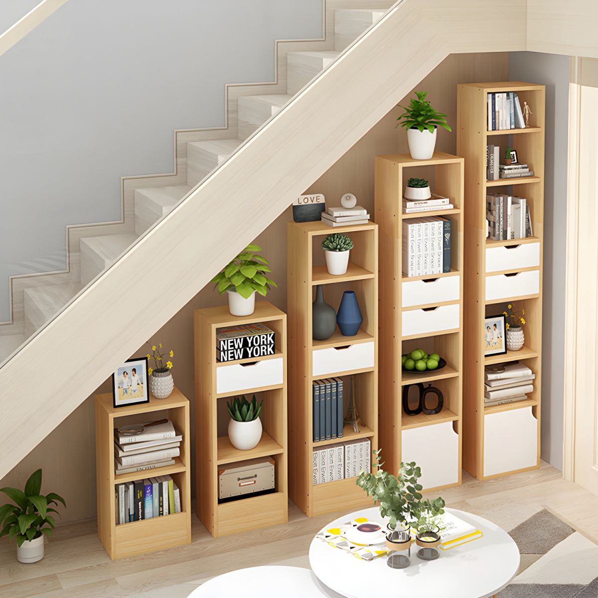 Engineer Wooden Bookcase Modern Home Living Room Corner Bookshelf ...