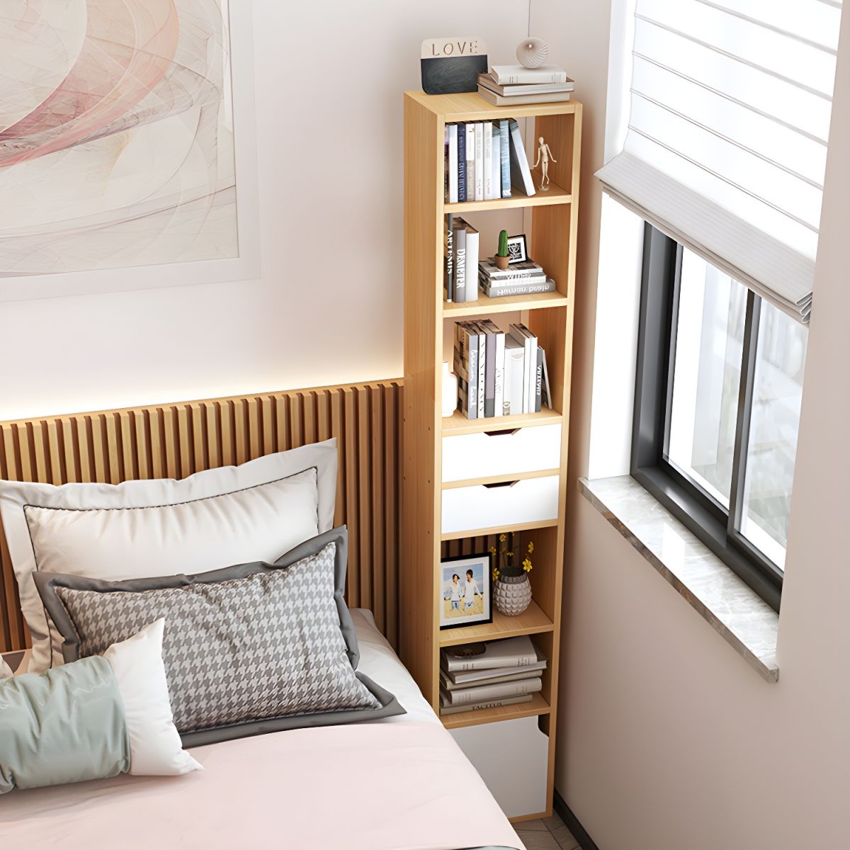 Engineer Wooden Bookcase Modern Home Living Room Corner Bookshelf ...