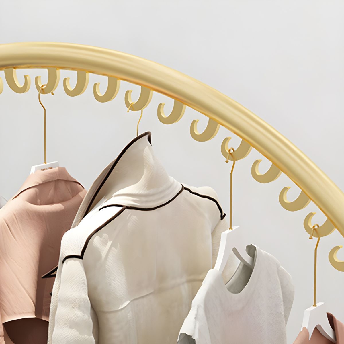 Luxurious Metallic Round Coat Hanger Free Standing Hooks Design Coat ...