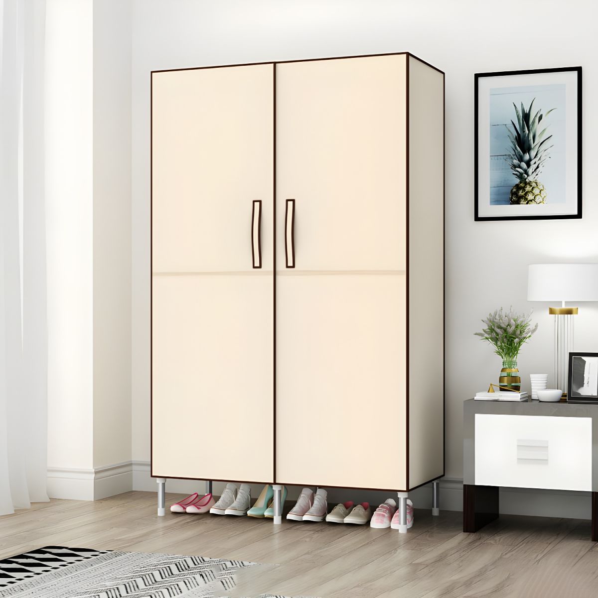 Hinged Wardrobe Cabinet Steel Wardrobe Armoire with Garment Rod - 34"L ...