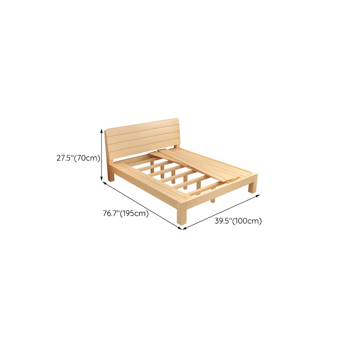 Contemporary Pine Wood Platform Bed Natural Bed Frame with Headboard ...