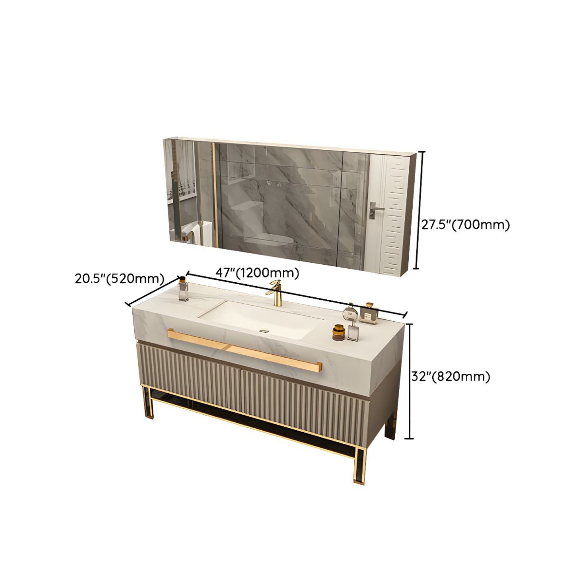 Glam Vanity Set Drawers Single Sink Freestanding Rectangle Bathroom ...