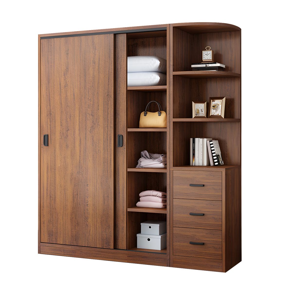 Solid Wood Frame Wardrobe Freestanding Wardrobe with Sliding Doors ...