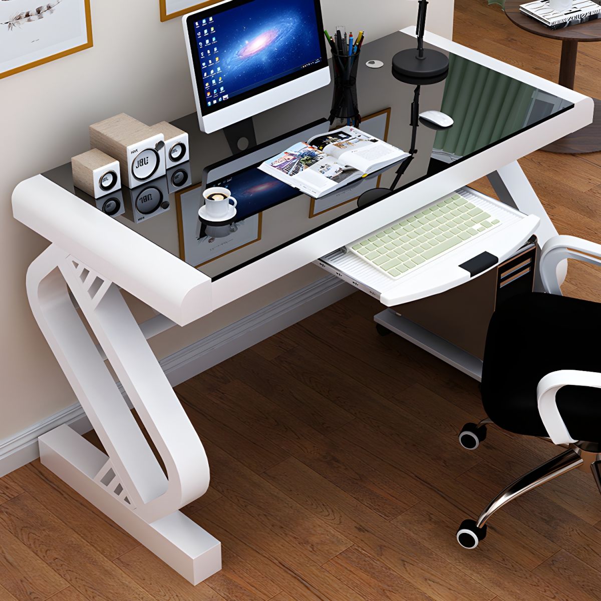 Tempered Glass Home Computer Desk Cable Management Writing Desk,29.5 ...