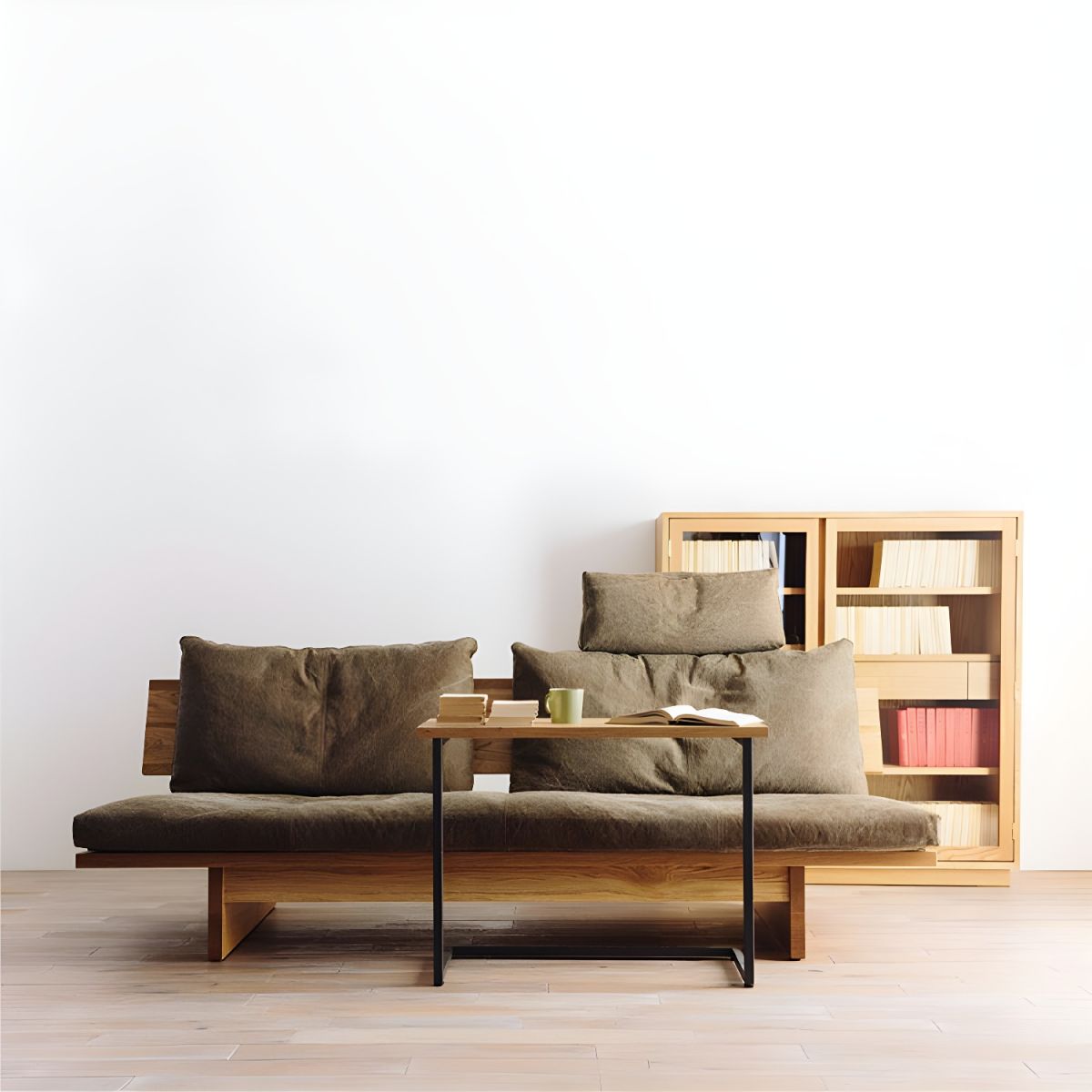 Scandinavian Natural Armless Sofa in Solid Wood Frame for Apartment ...