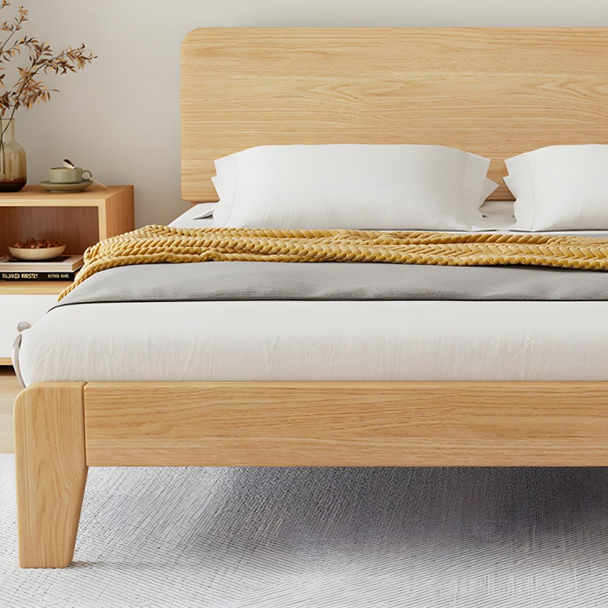 Contemporary Horizontal Panel Solid Wood Standard Bed with Legs - 150W ...
