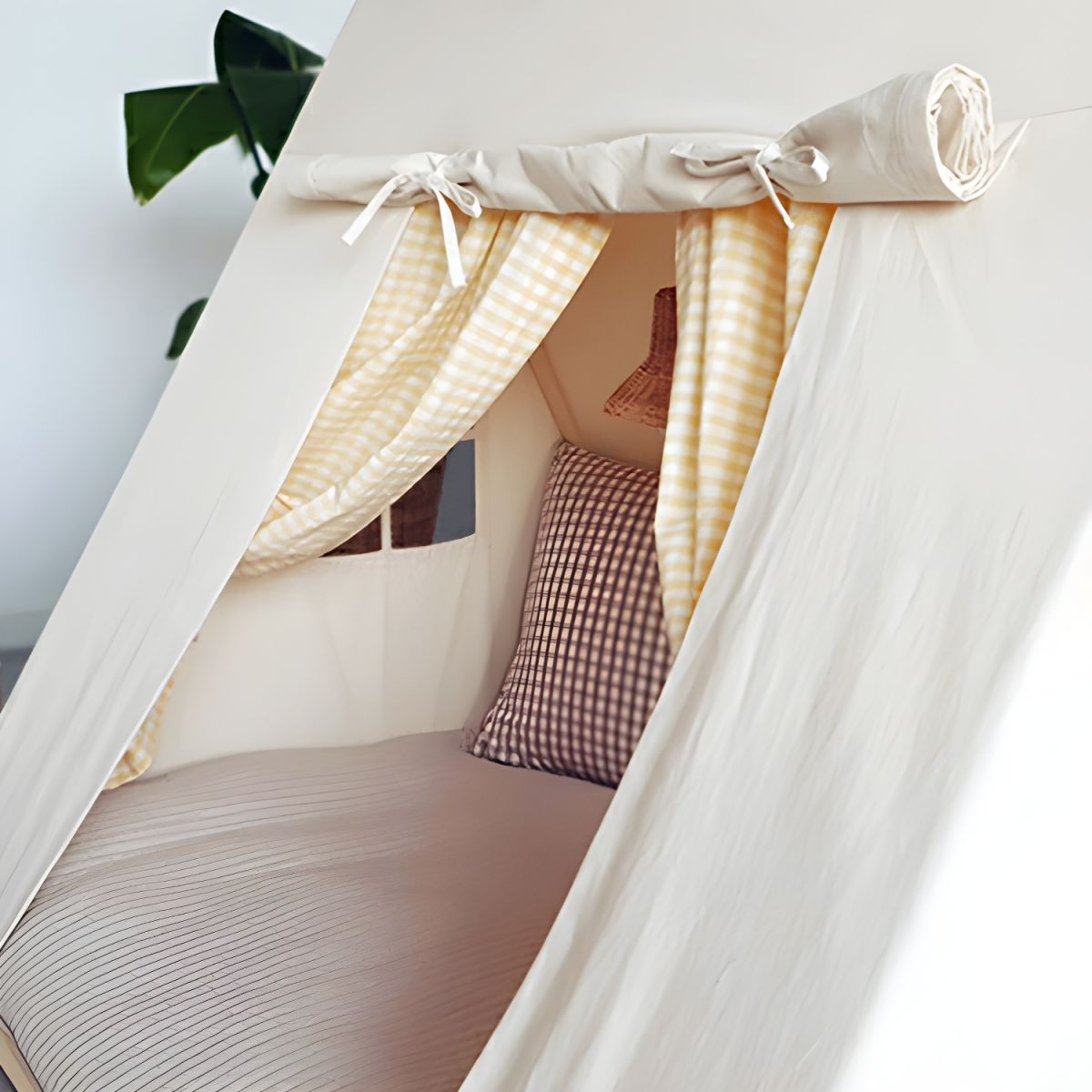 Indoor Triangular Play Tent with Windows in White Cotton 40.9" H - Playtent Playhouses & Play Tents