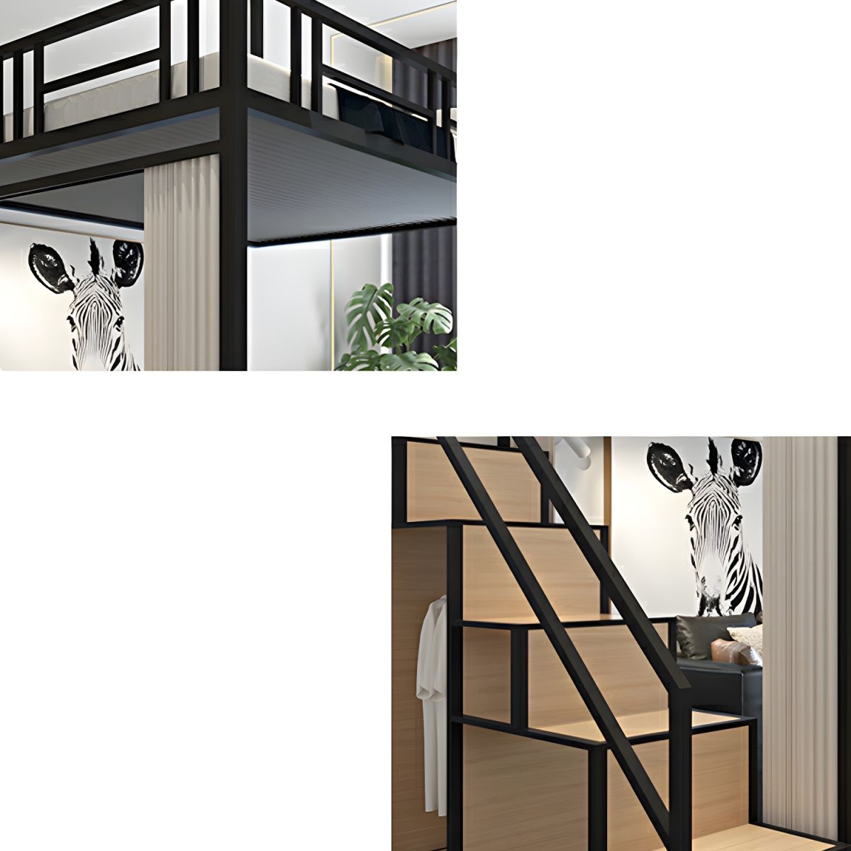 Modern Light Wood Open-Frame Bed with Storage Cabinets and Pine/Metal ...