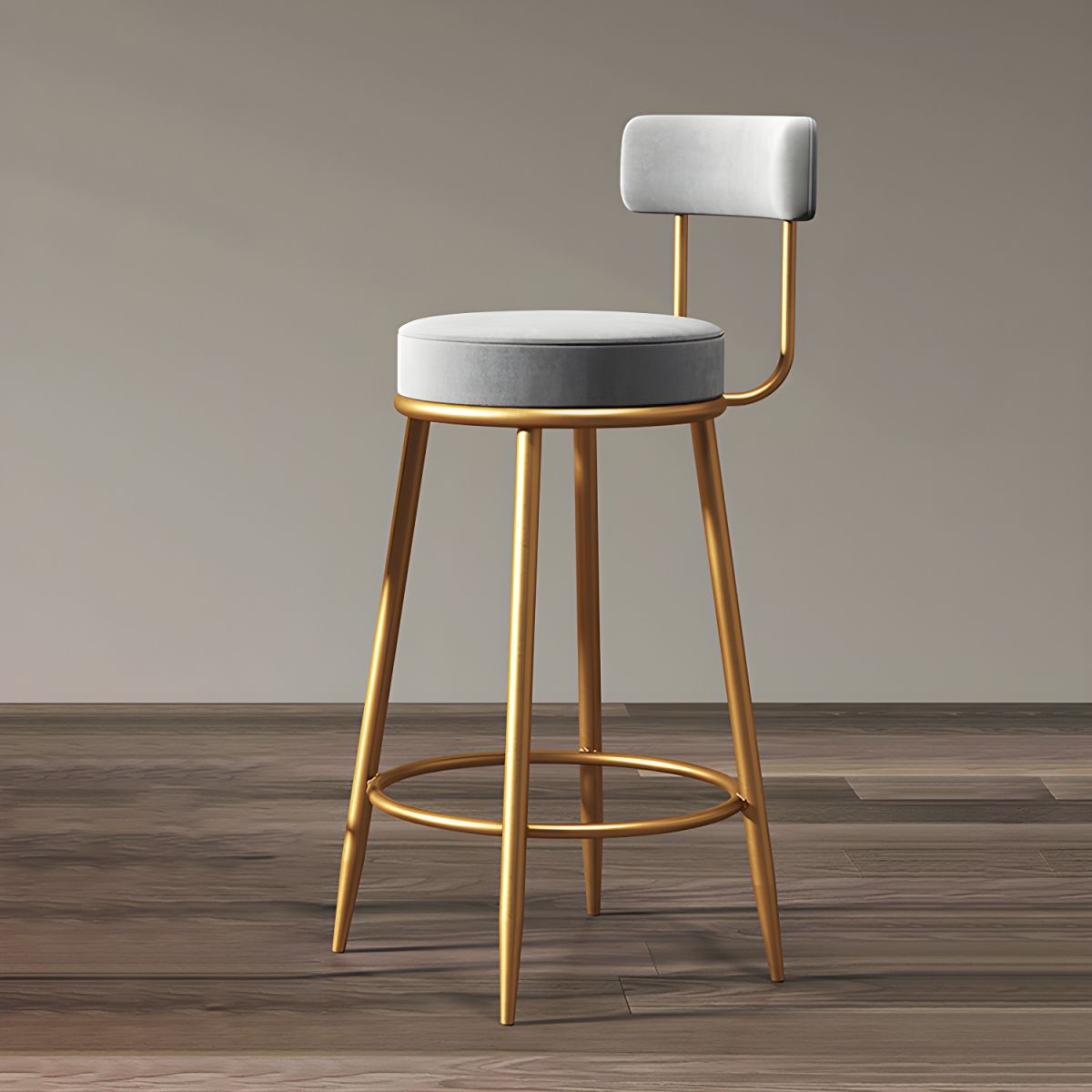 Glam Velvet Round Counter Stool with Gold Base and Low Back Height - 2 ...