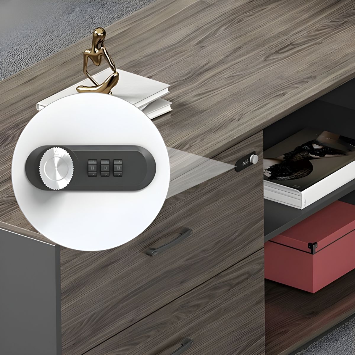 Traditional Brown Executive Desk with Locking Cabinet and Reversible L ...