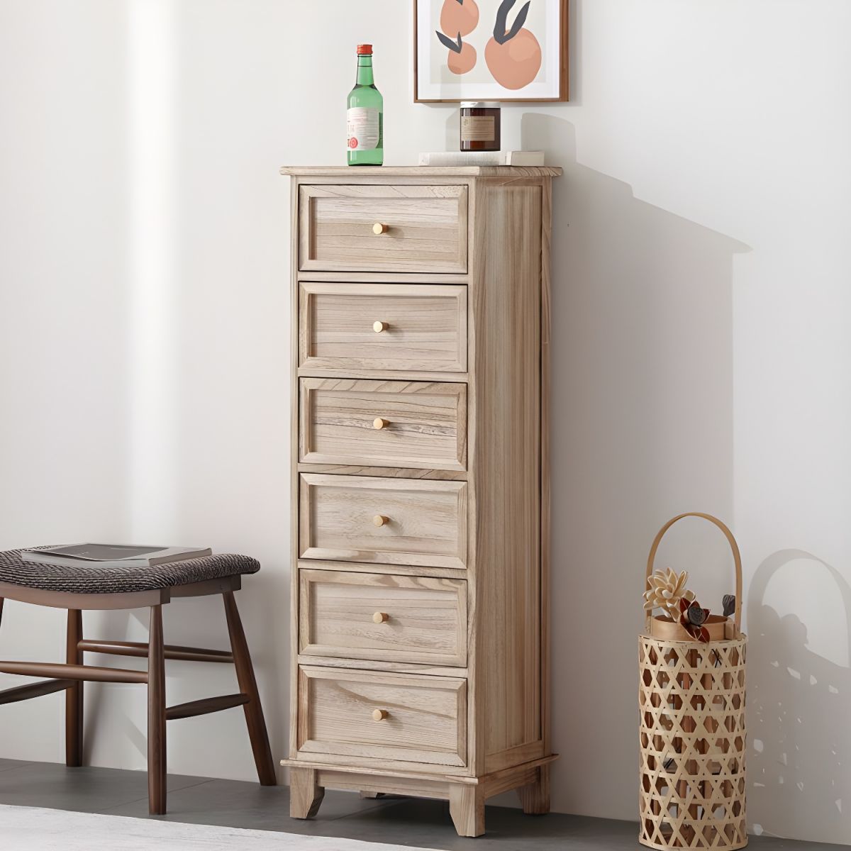 Solid Wood Vertical Lingerie Chest with Drawers in Narrow Width for ...