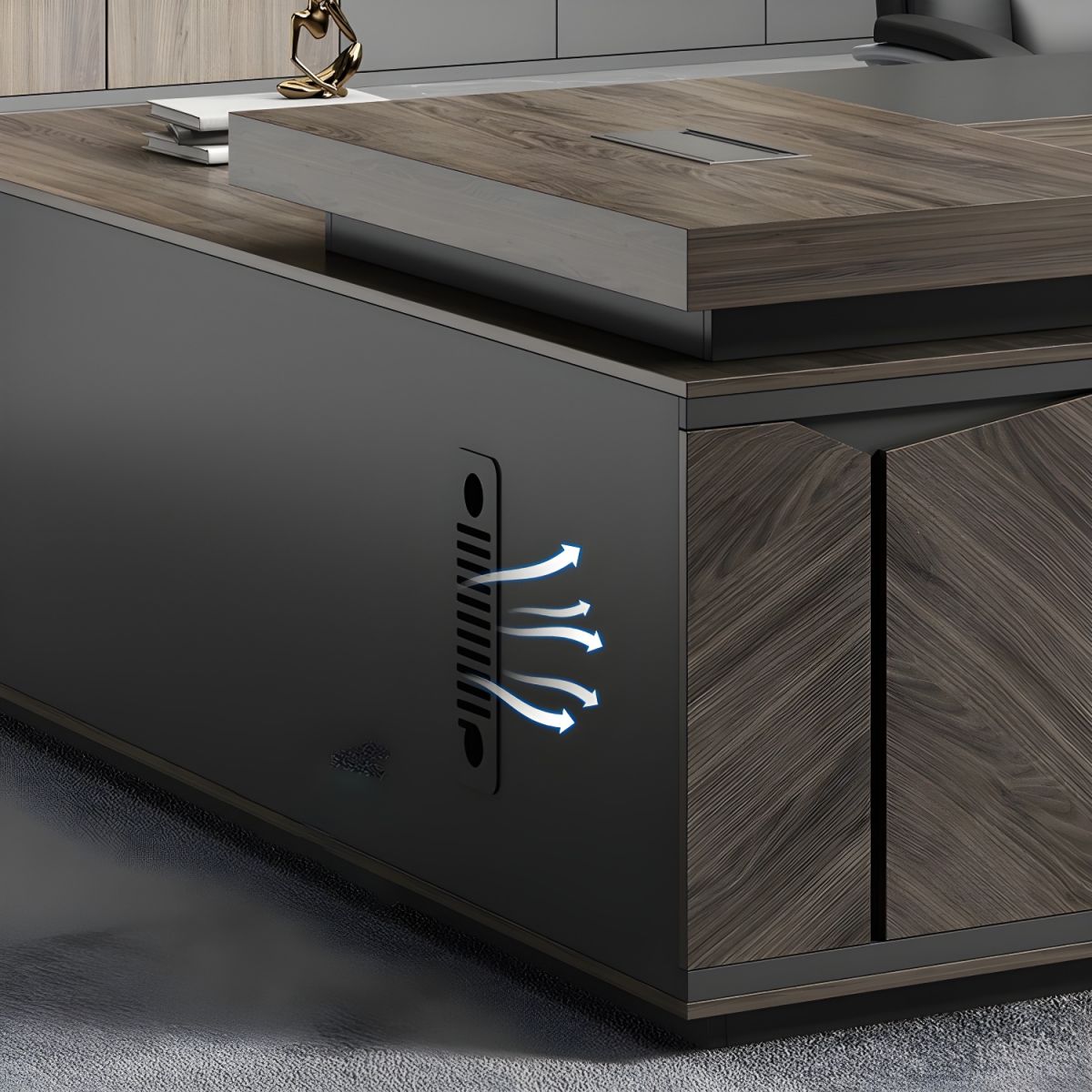 Traditional Brown Executive Desk with Locking Cabinet and Reversible L ...