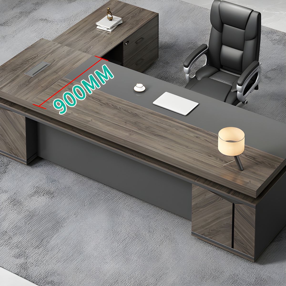 Traditional Brown Executive Desk with Locking Cabinet and Reversible L ...