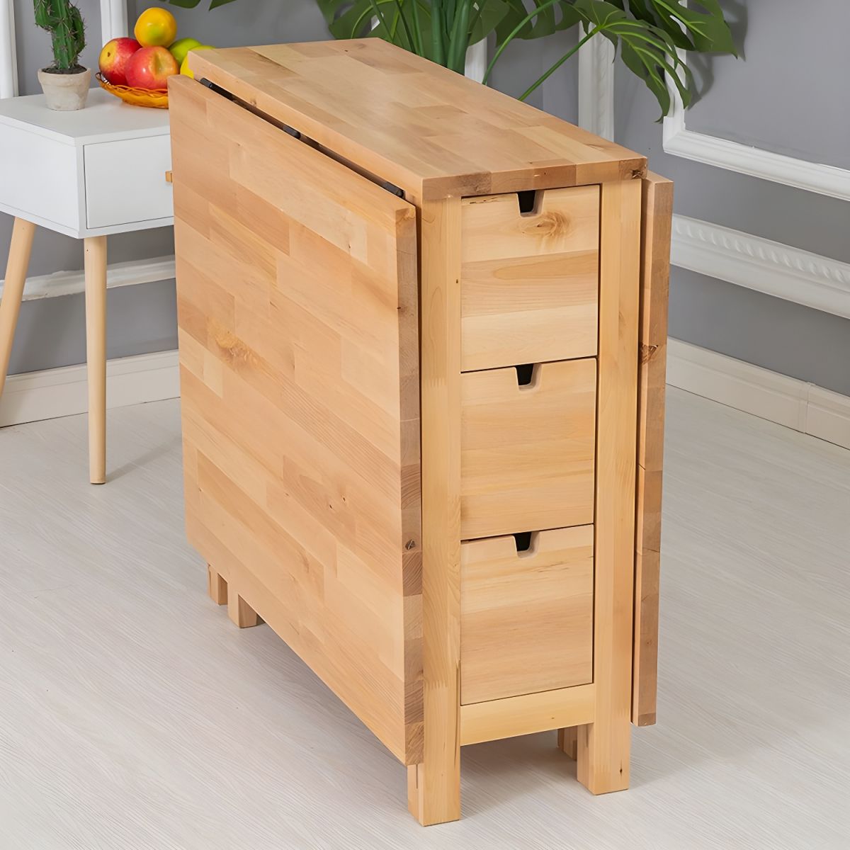 Modern Birch Wood Drop Leaf Rectangle Kitchen & Dining Table with ...