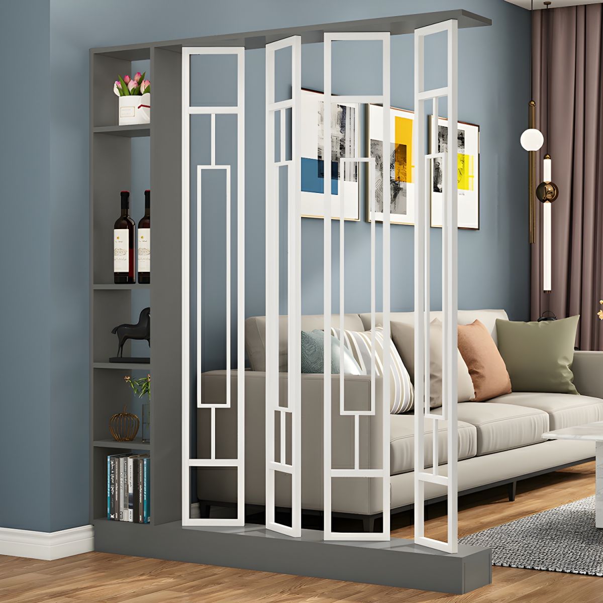 202cm Modern Wood Bookshelf with Translucent Screens and Multiple ...