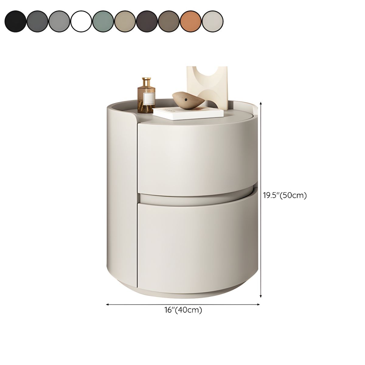Modern Faux Leather Round Nightstand with 2 Drawers, Light Wood Tone ...