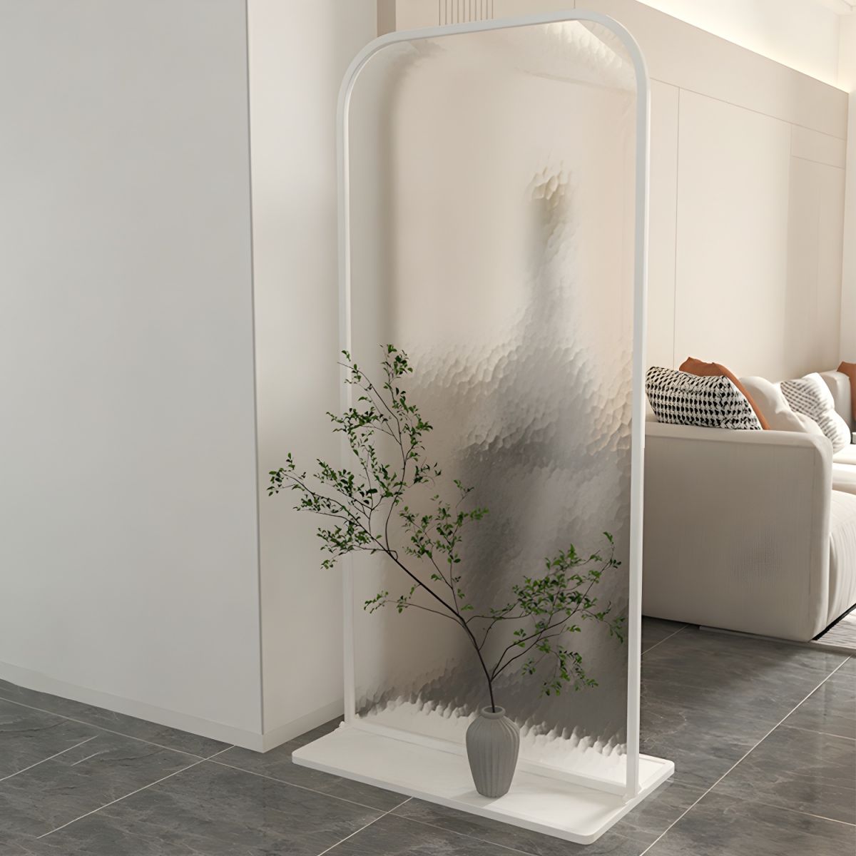 Translucent Glass Room Divider with Metal Frame - Modern Single Panel ...