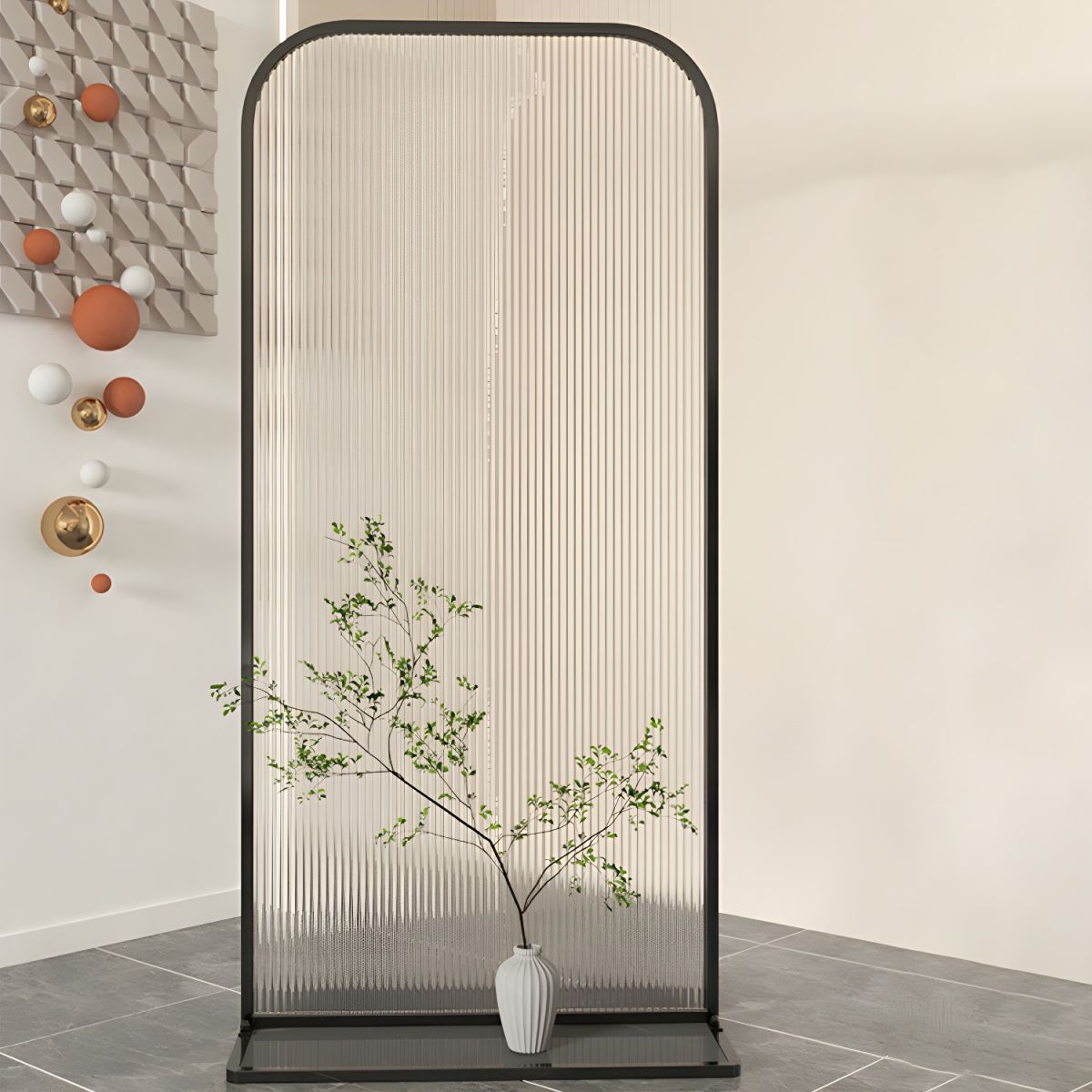 Translucent Glass Room Divider with Metal Frame - Modern Single Panel ...