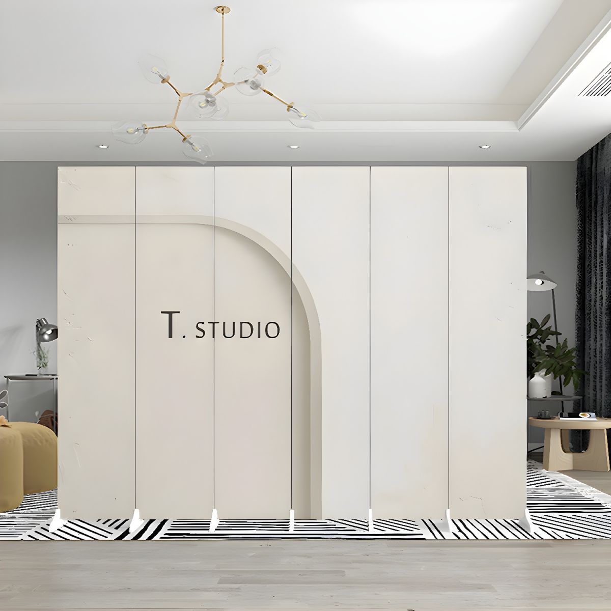 Freestanding Modern 6 Panel Canvas Room Divider - Opaque Light ...