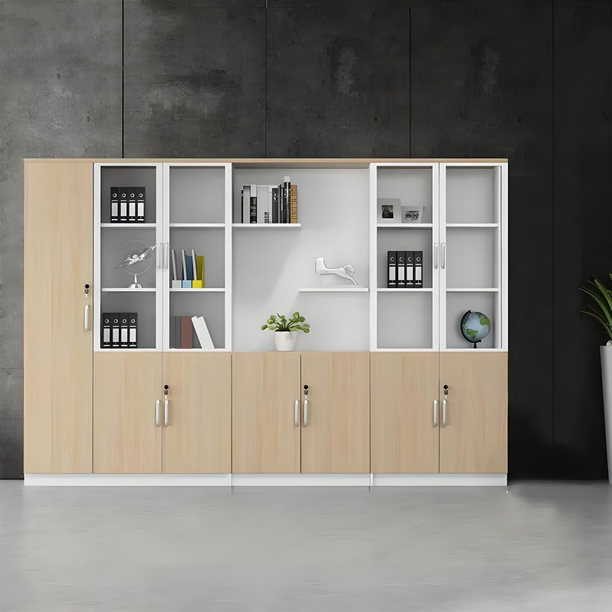 Modern Wood Office Storage Cabinet with Clear View Doors and Locking ...