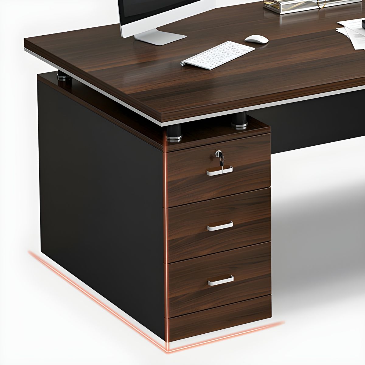 Traditional Brown Wood Desk with Drawers and Cabinet for Office - Table ...