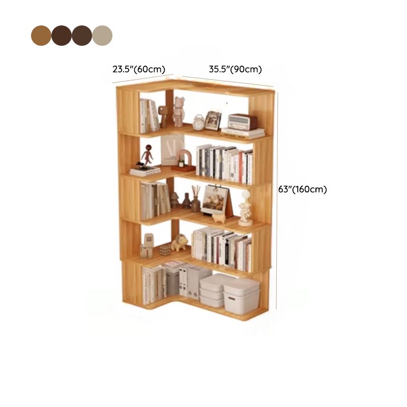 Modern Wood Vertical Corner Bookcase with Shelves & Open Back Design ...