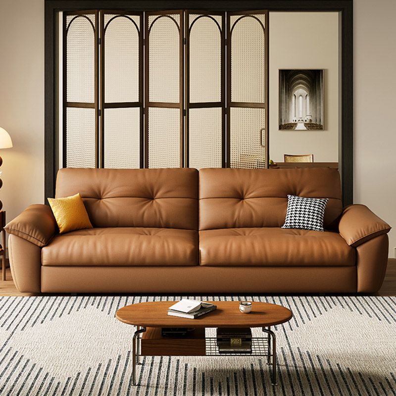 Modern Brown Futon Sofa Bed with Tufted Back, Casters, and Pillow ...