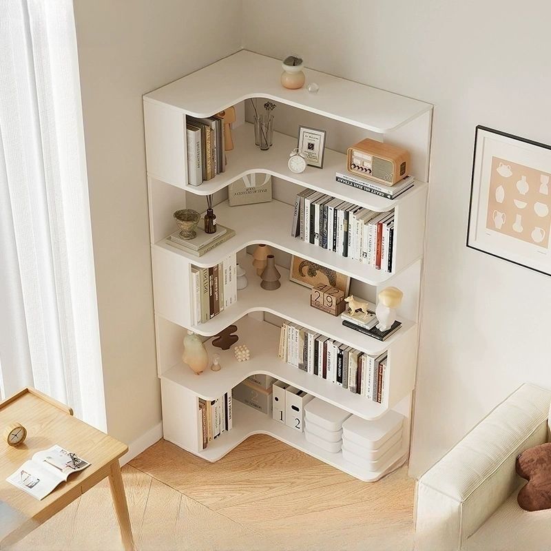Modern Wood Vertical Corner Bookcase with Shelves & Open Back Design ...