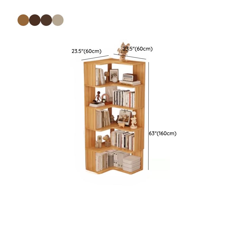 Modern Wood Vertical Corner Bookcase with Shelves & Open Back Design ...