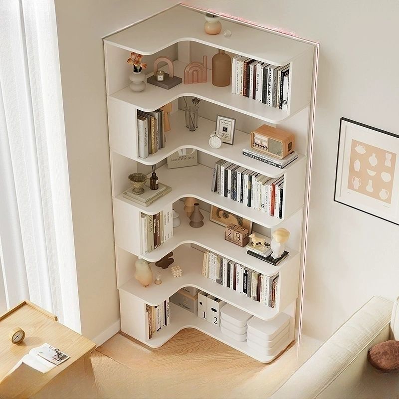Modern Wood Vertical Corner Bookcase with Shelves & Open Back Design ...