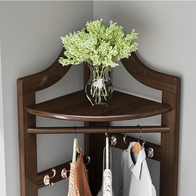 Modern Triangular Wood Corner Coat Rack with 3-Shelf and Hooks - 16"L x ...