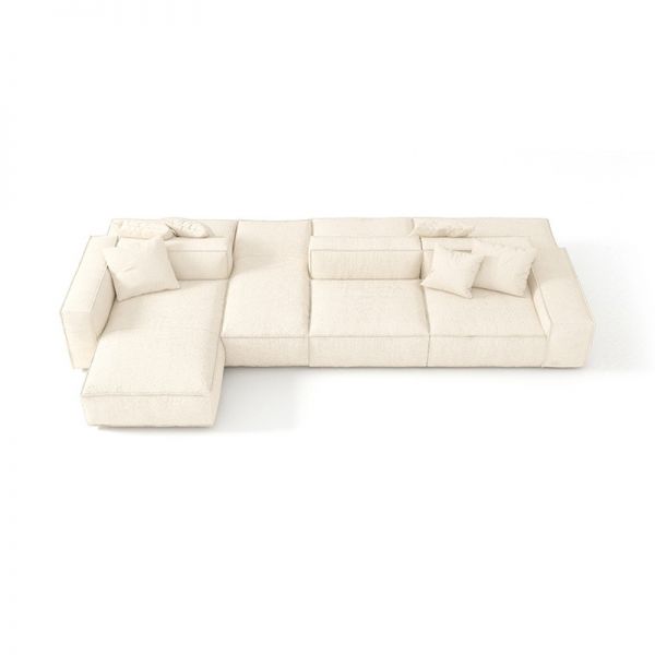 Cream Floor Sofa with 6 Pillows Concealed Support Suede 157 L x 102 W x 25 H Left