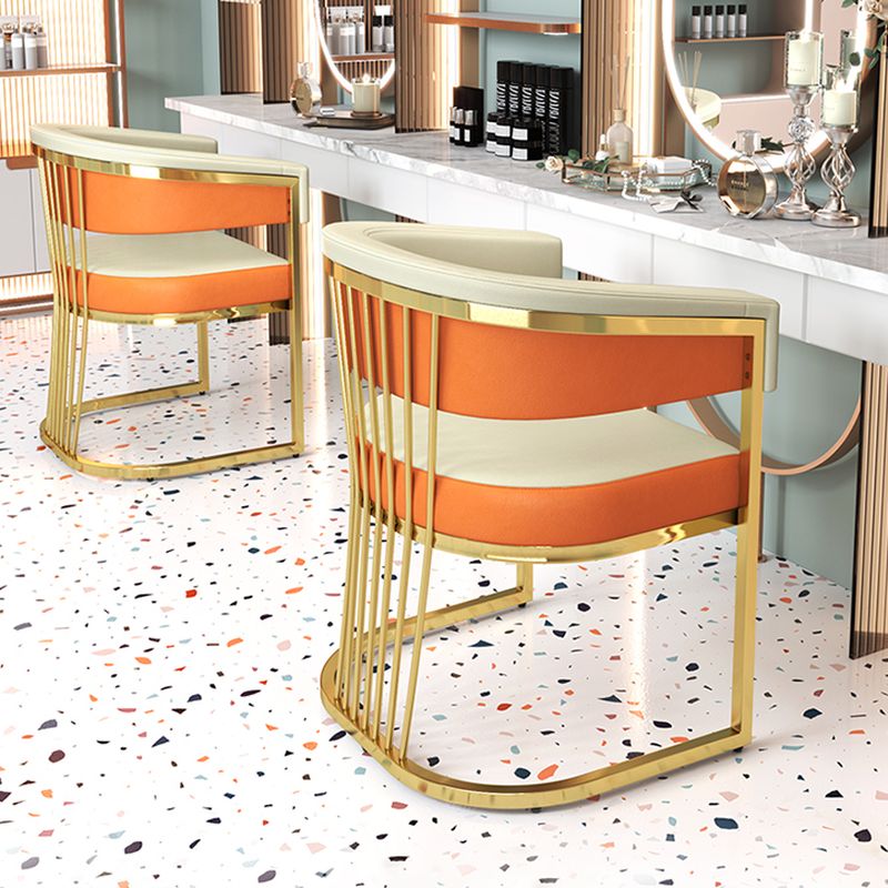 Glam Restaurant Leather Metallic Arm Chair with Foot Pads, Beige, Latex ...