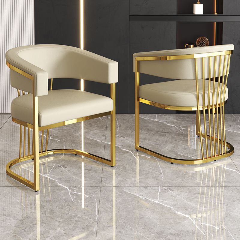 Glam Restaurant Leather Metallic Arm Chair with Foot Pads, Beige, Latex ...