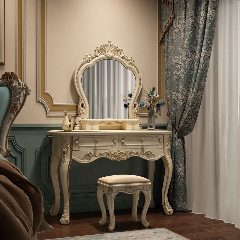 vintage Standard Cream Wood Standing Vanity Set with Chair, 39"L x 18"W ...