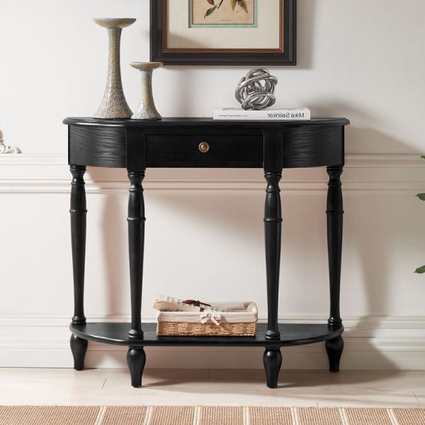 black half circle console table