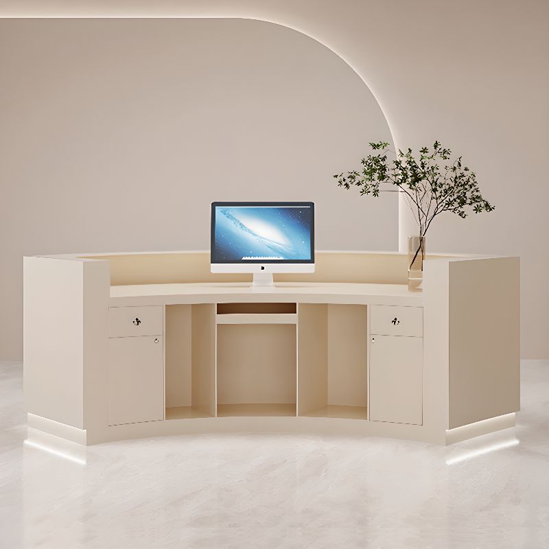 Natural Reclaimed Wood Reception Desk with 2 Cabinets & 2 Drawers ...