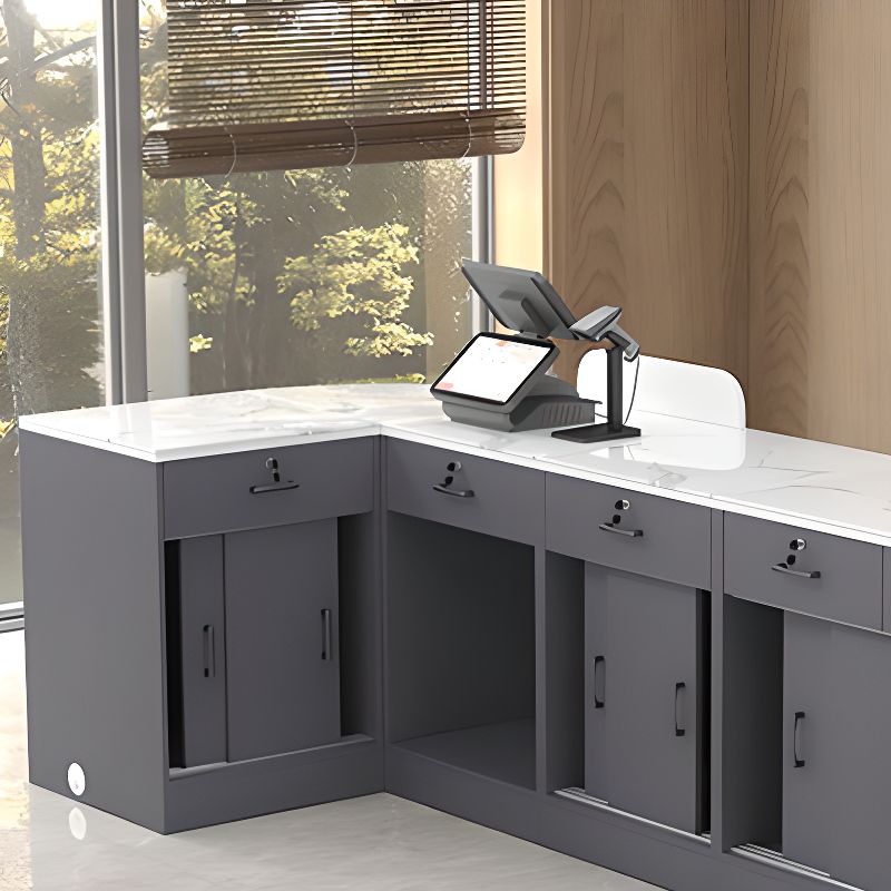 Reception Desk with Sintered Stone Top, Nook Shape, Desk Return, and ...