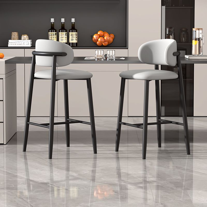 Nordic Camel Calfskin Square Pub Stool with Back and Foot Pedestal ...