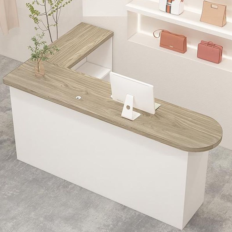 L-Shape Wood Color Reclaimed Wood Reception Desk with 1 Drawer, 1 ...