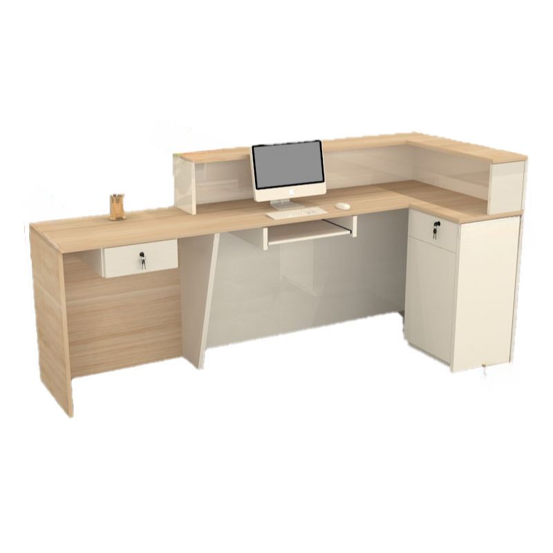 L-Shape Manufactured Wood Top Reception Desk wih Keyboard Tray, Closet ...