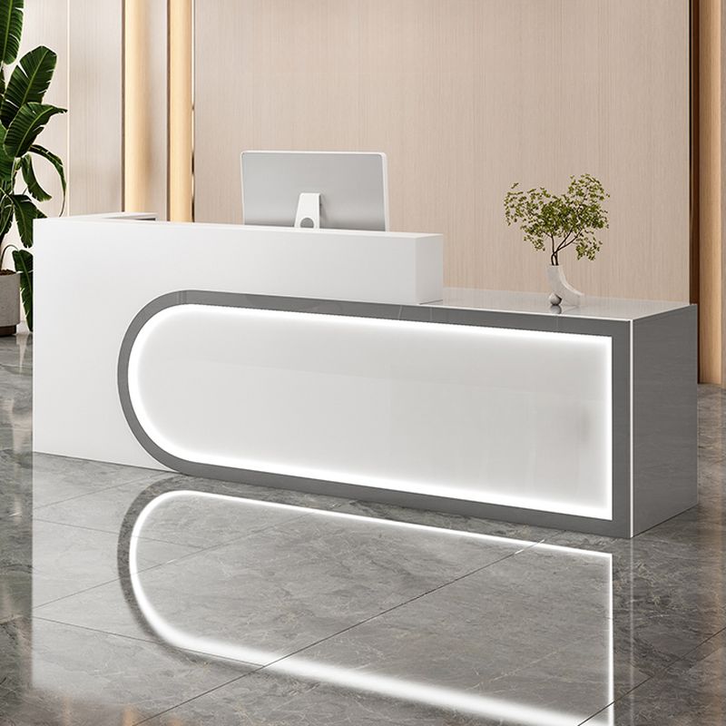Rectangular Beige/Orange/Pink Manufactured Wood Top Reception Desk with ...